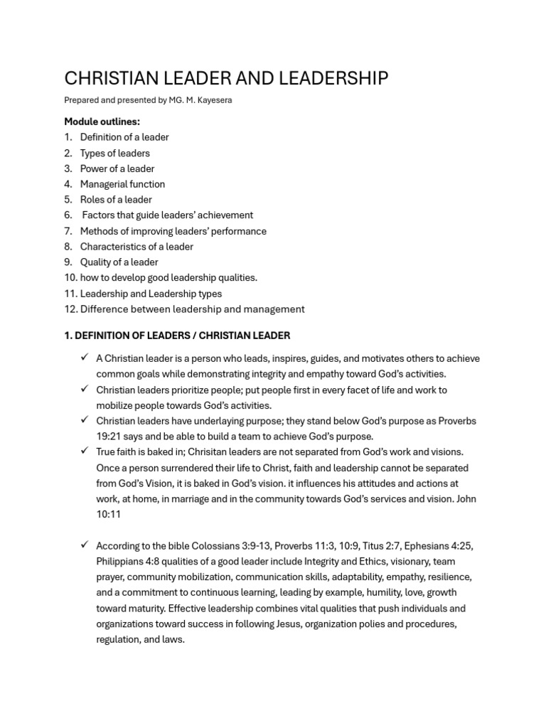 Qualities of a Christian Leader | PDF | Leadership | Power (Social And ...