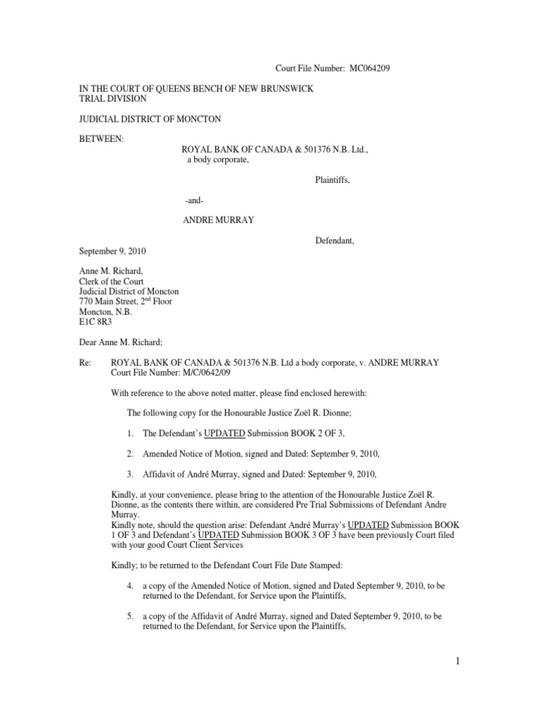 Cover Letter To Clerk of Court Example 2 Sep 2010 | PDF | Business | Law