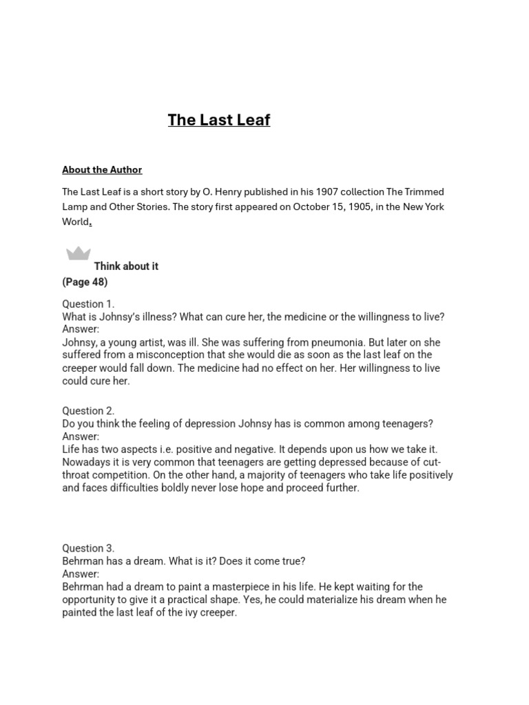 The Last Leaf - IX Eng Solutions | PDF