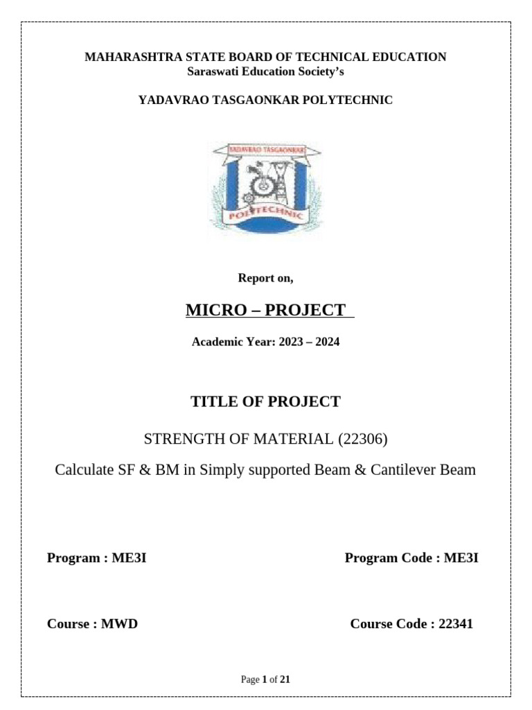 ME3I MICROPROJECT - SOM - Azharuddin Agalave | PDF | Bending | Beam (Structure)