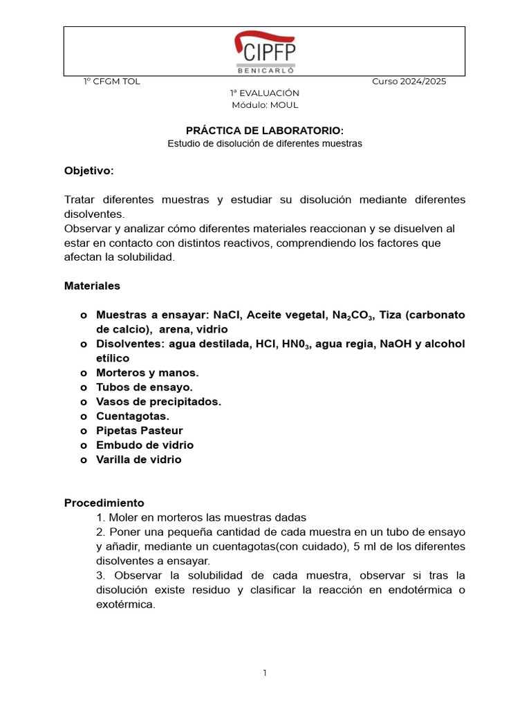 2024-2025 Práctica UD2 Disoluciones | PDF