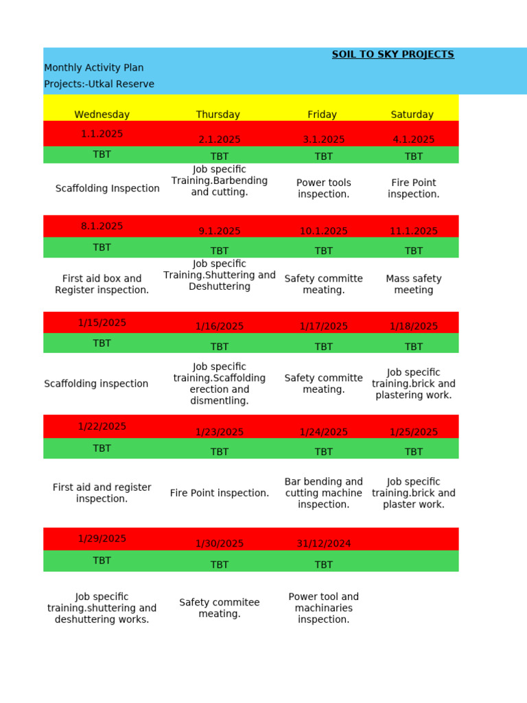 January 2025 Safety Activity Plan | PDF