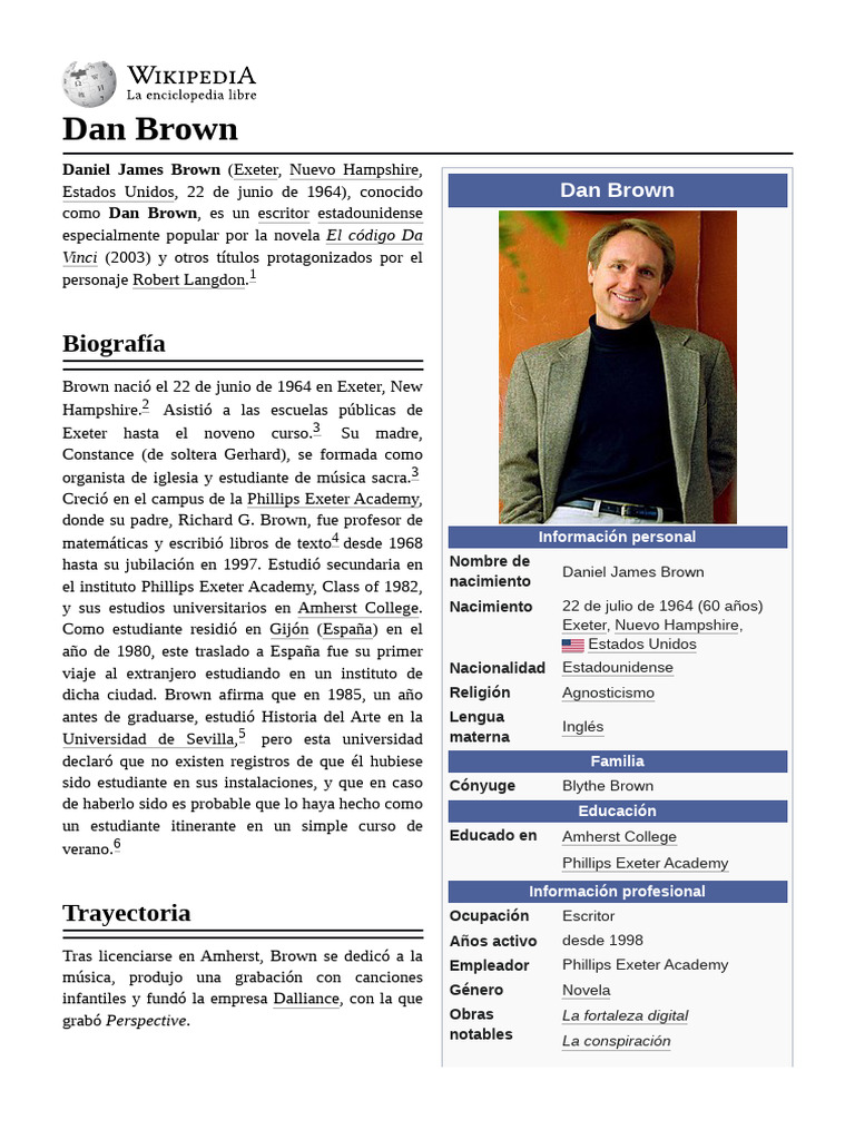Biografía de Dan Brown: Escritor y Novelas | PDF | Dan Brown