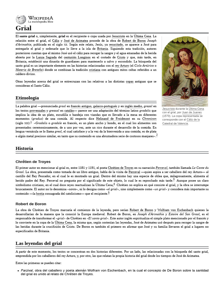 Historia y leyendas del Santo Grial | PDF | Santo Grial | Metáforas que ...
