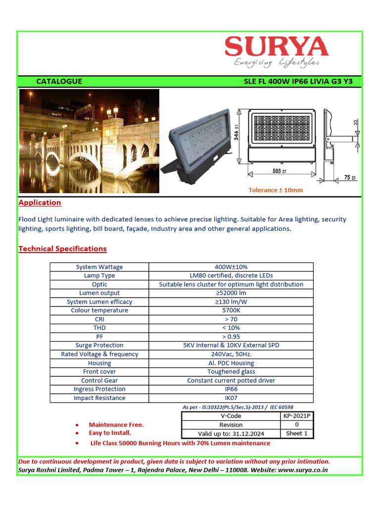 TDS Sle FL 400W Ip66 Livia G3 Y3 - 241112 - 061954 | PDF