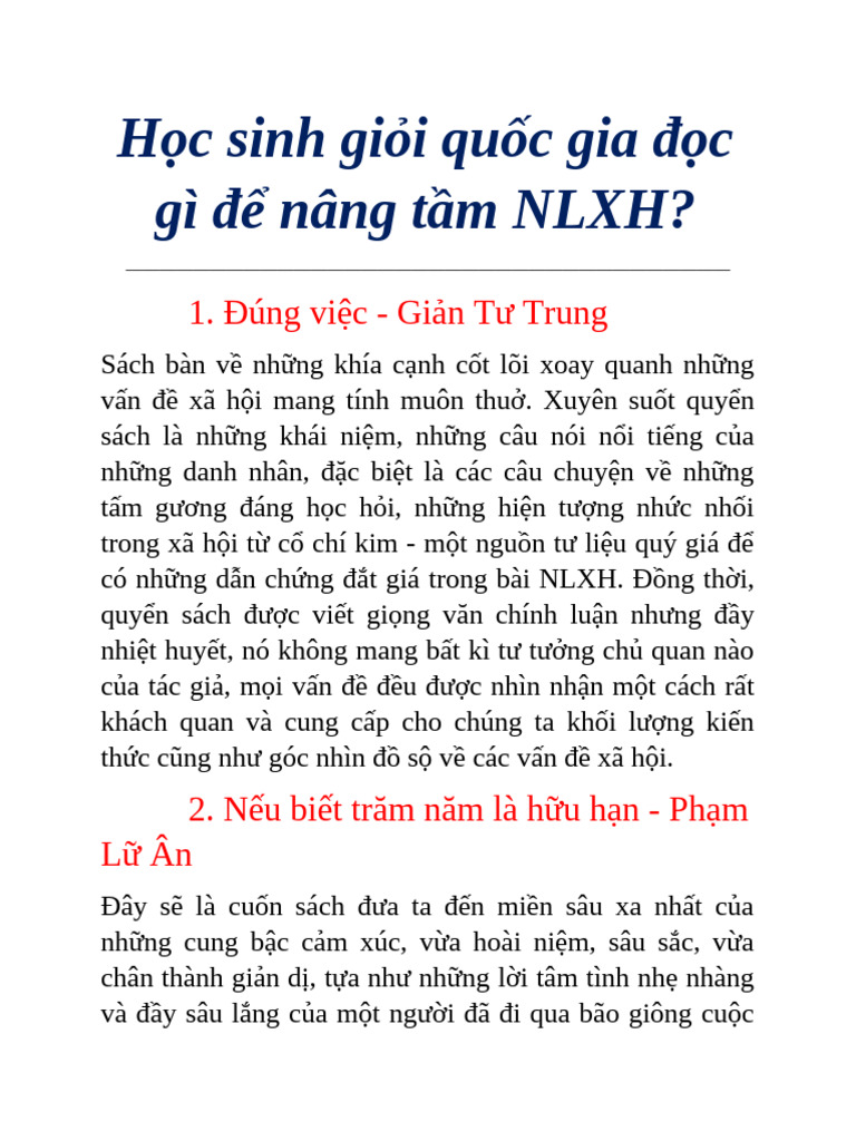 Học sinh giỏi quốc gia đọc gì để nâng tầm NLXH | PDF