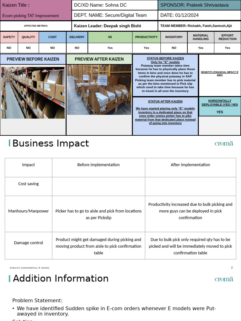Ecom Picking TAT Improvement Kaizen | PDF | Business | Business Economics