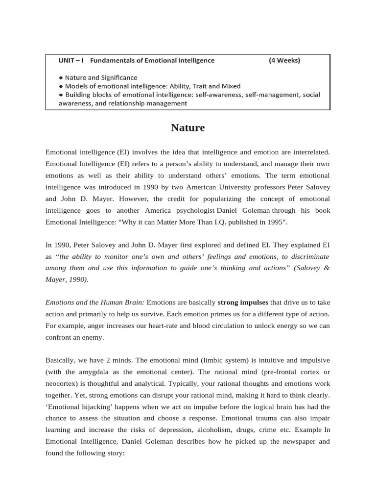 Unit 1 EI | PDF | Emotional Intelligence | Emotions