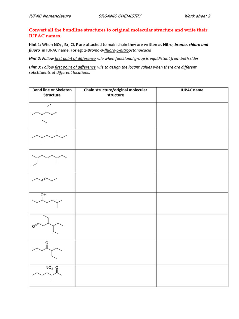 IUPAC Worksheet 3 | PDF