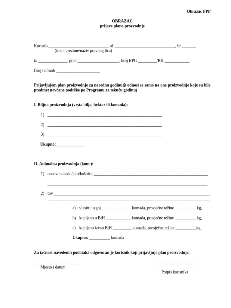 Prijava Proizvodnje Za Obrazac PPP 2022 | PDF