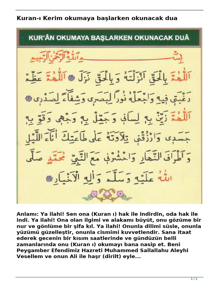 kuran-i-kerim-okumaya-baslarken-okunacak-dua-m223 | PDF
