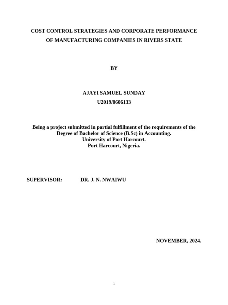 Cost Control and Profitability of Manufacturing | PDF | Methodology ...