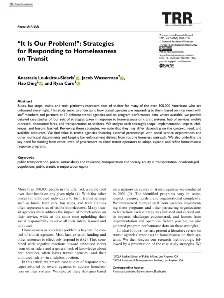 Loukaitou Sideris Et Al 2022 It is Our Problem Strategies for Responding to Homelessness on ...