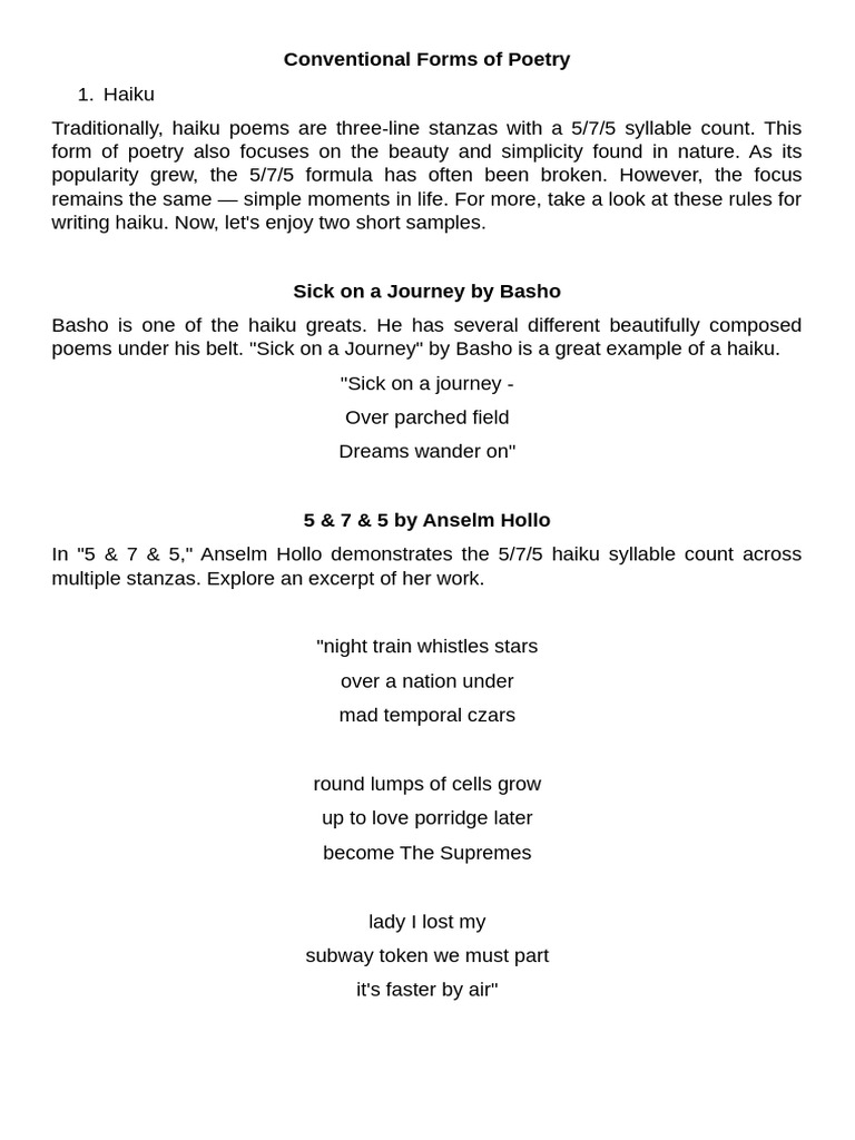 Conventional Forms of Poetry | PDF | Poetry