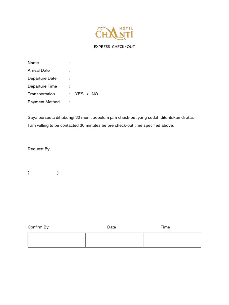 Express Check-Out Form Template | PDF