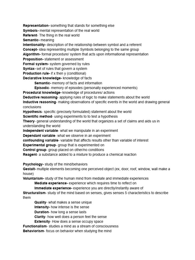 Cognitive Science Glossary | PDF | Mind | Consciousness