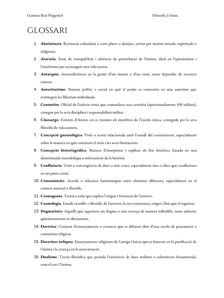 GLOSSARI - 1r Trimestre | PDF