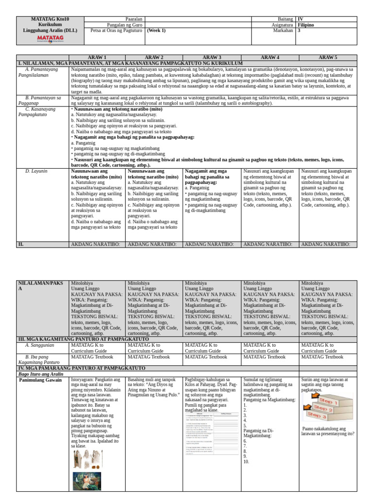 DLL Filipino G4 Q3 W1 | PDF