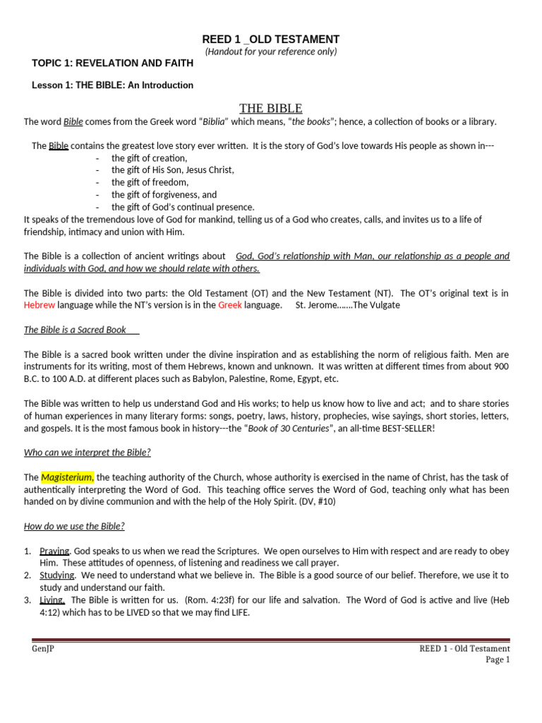 Old Testament Handout | PDF | Faith | Bible