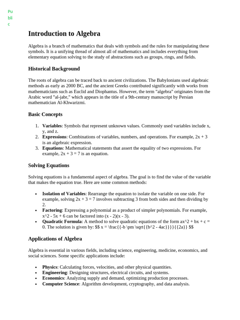 Introduction to Algebra | PDF | Algebra | Equations