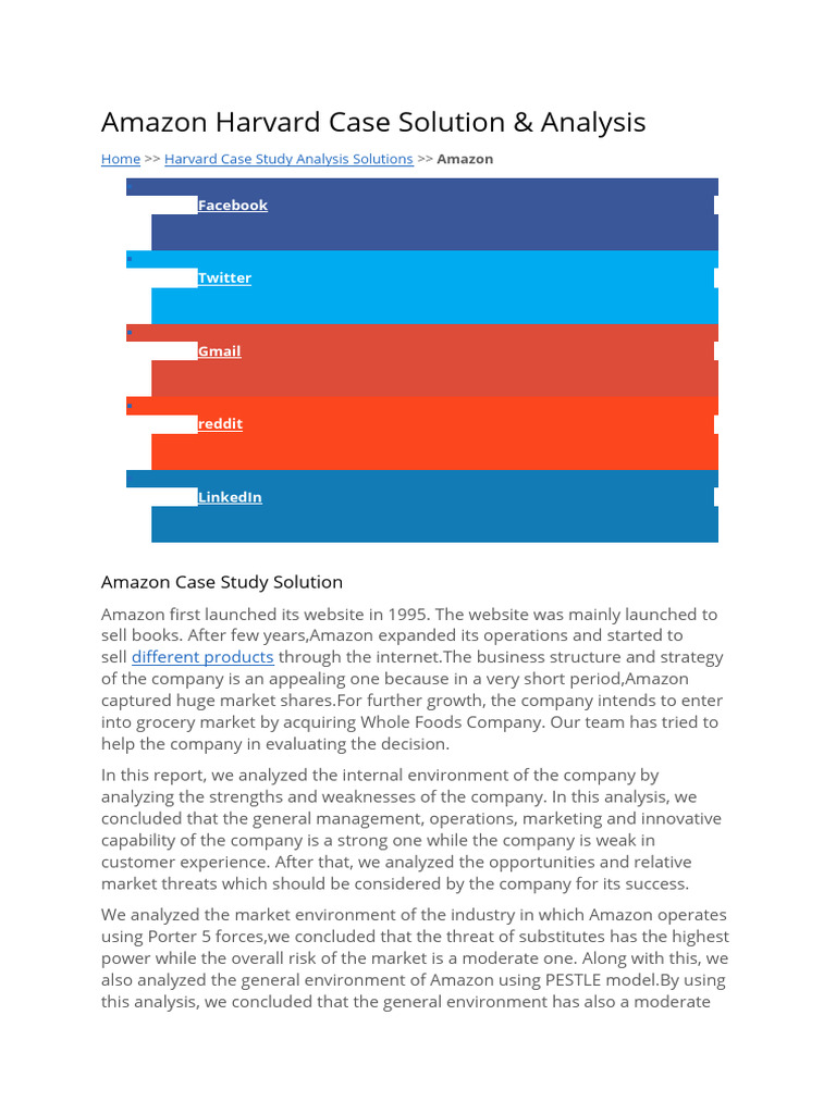 Amazon Harvard Case Solution | PDF | Mergers And Acquisitions | Marketing