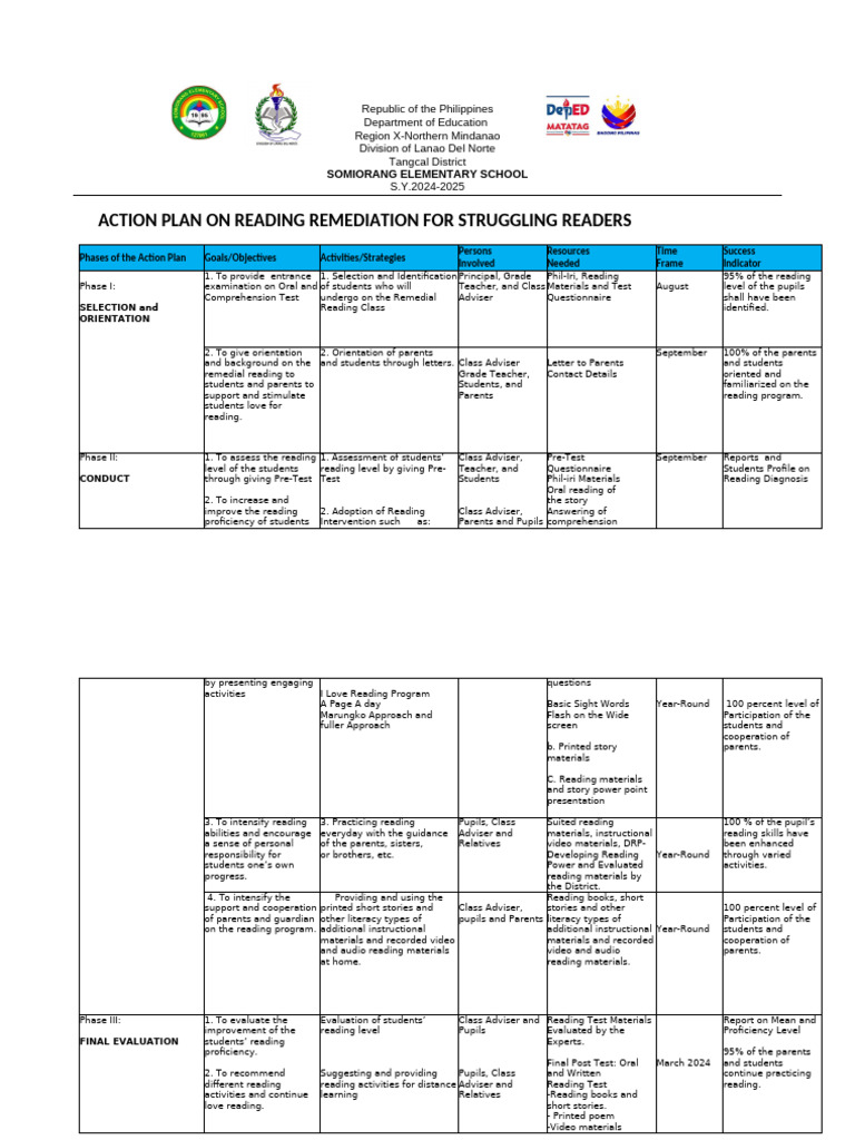 Action Plan On Reading Remediation For Struggling Readers | PDF ...