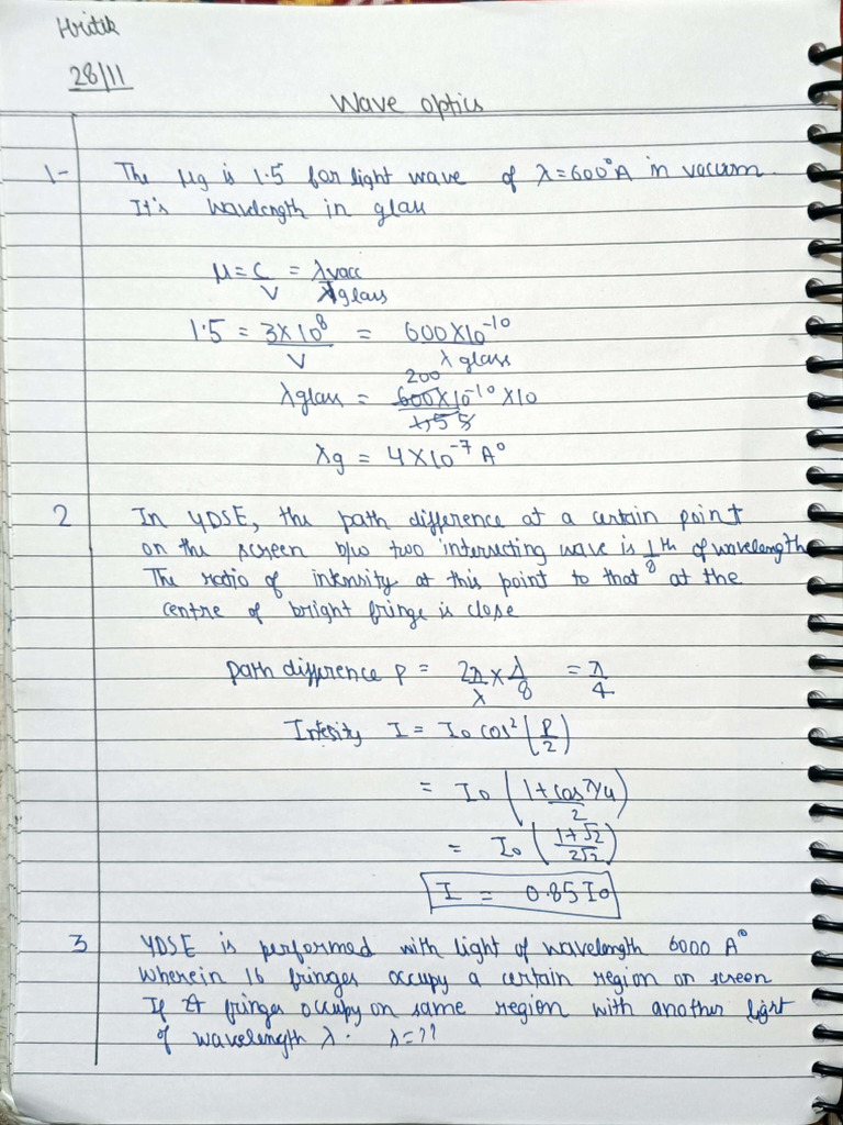 Wave Optics Class 12 | PDF