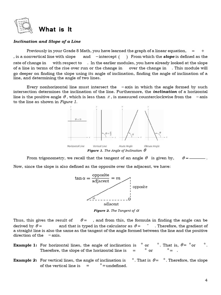 AnGeom_Q1_Module 4_Slope and Angle of Inclination_removed | PDF | Slope | Mathematics