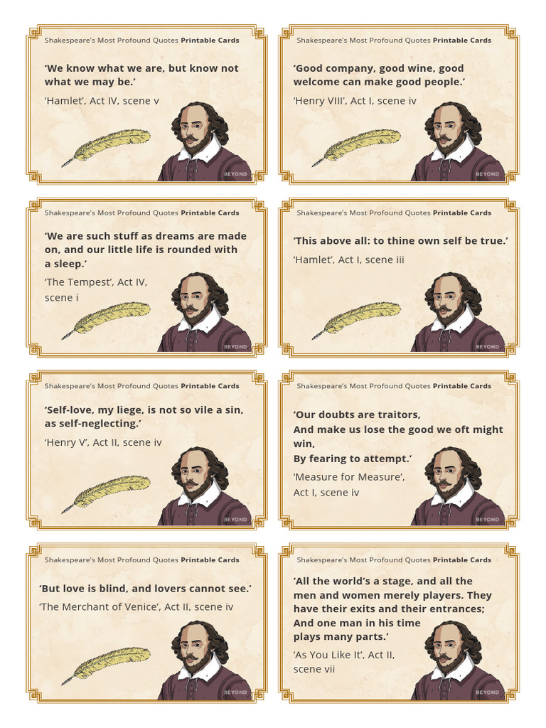 Shakespeare's Most Profound Quotes Printable Cards - Removed | PDF