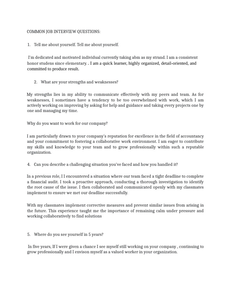 Common Job Interview Questions | PDF | Job Interview | Goal