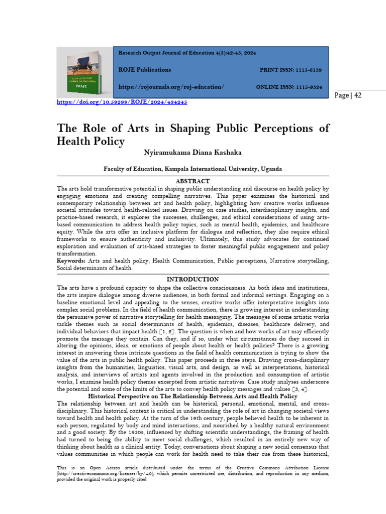 The Role of Arts in Shaping Public Perceptions of Health Policy (WWW ...