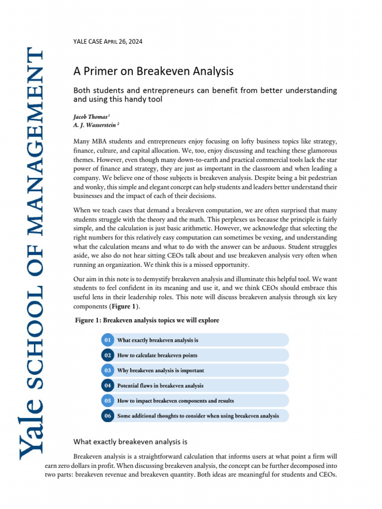 A Primer On Breakeven Analysis - AJ Wasserstein | PDF | Internal Rate ...