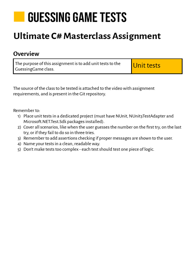 15 - Guessing Game Tests - Requiements | PDF
