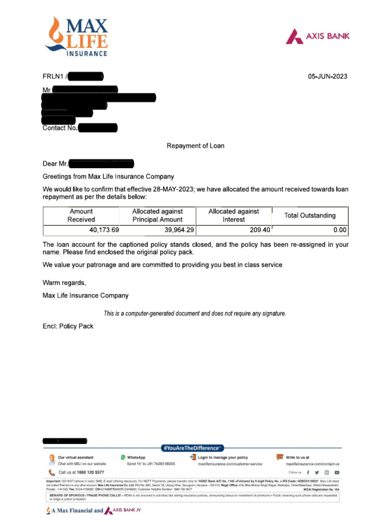 Letter On Loan Closing | PDF