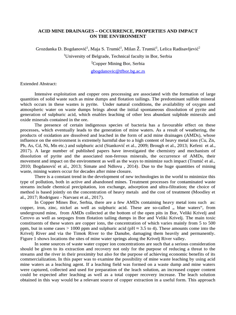 Acid Mine Drainages: Environmental Impact | PDF | Mining | Ore