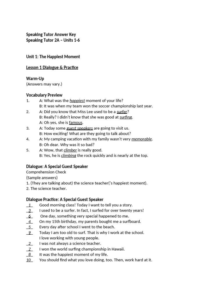 Speaking Tutor Answer Key Overview | PDF | Paralympic Games | Loch Ness ...