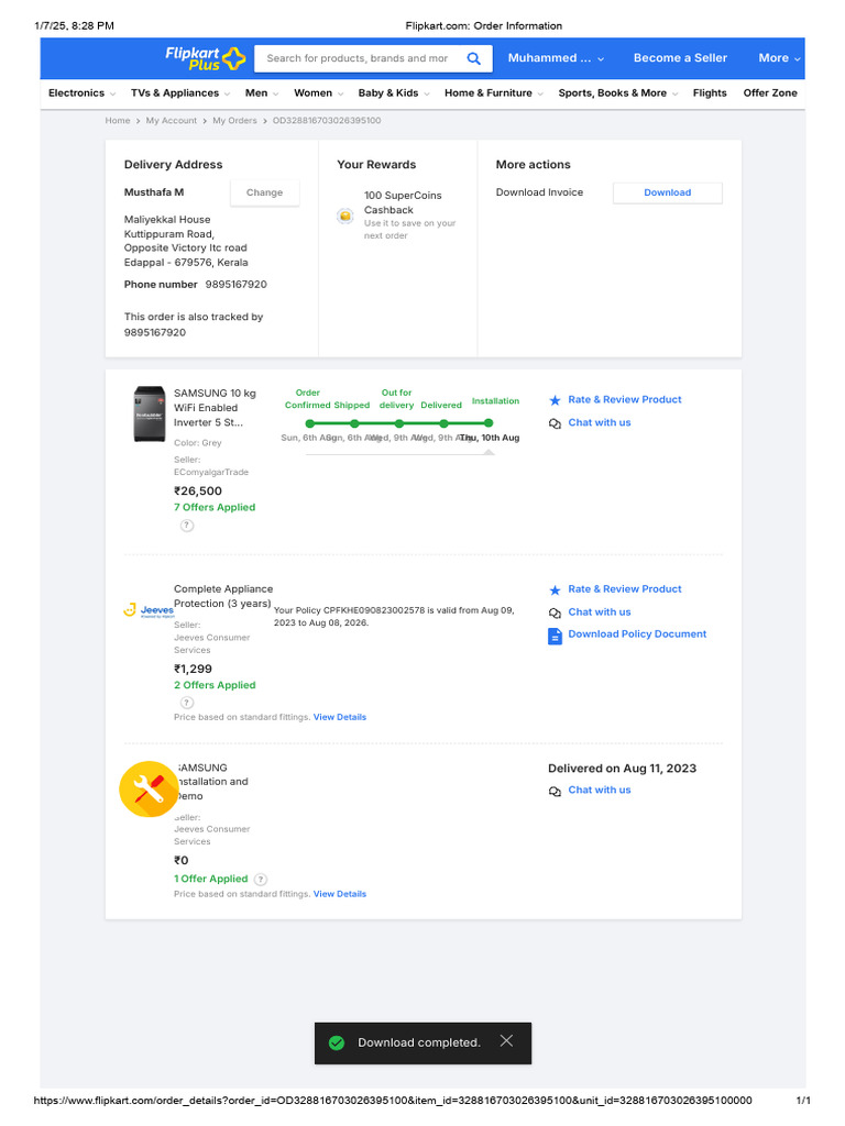 Flipkart Order Confirmation Details | PDF