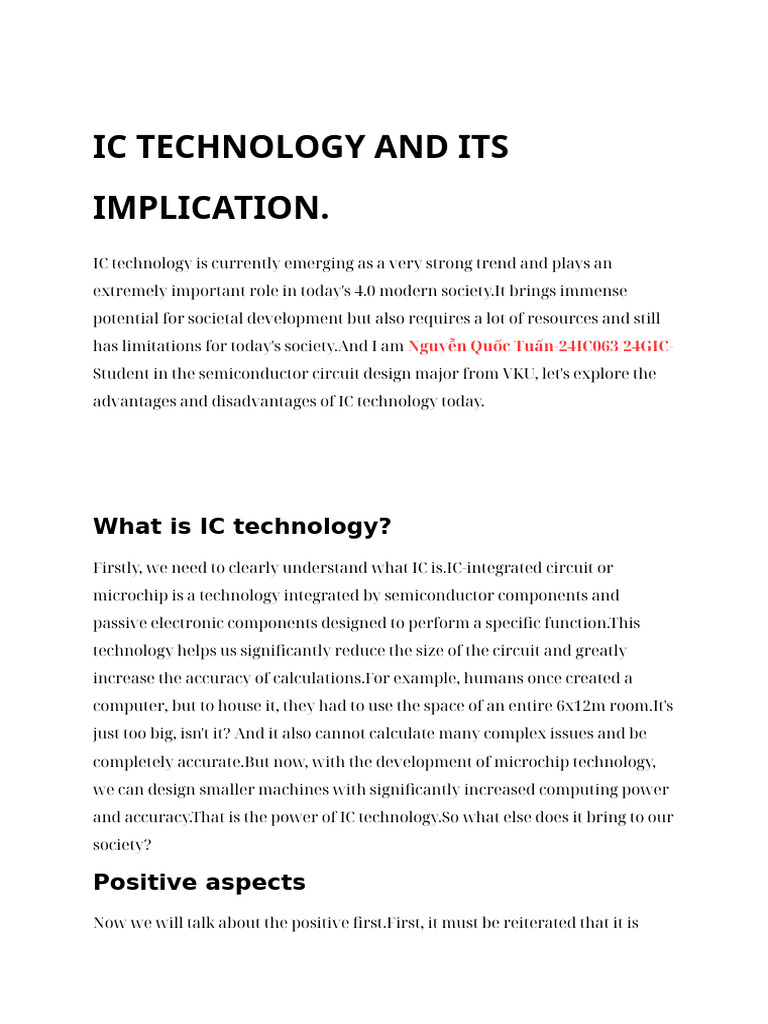 IC technology and the impacts it brings | PDF | Integrated Circuit ...