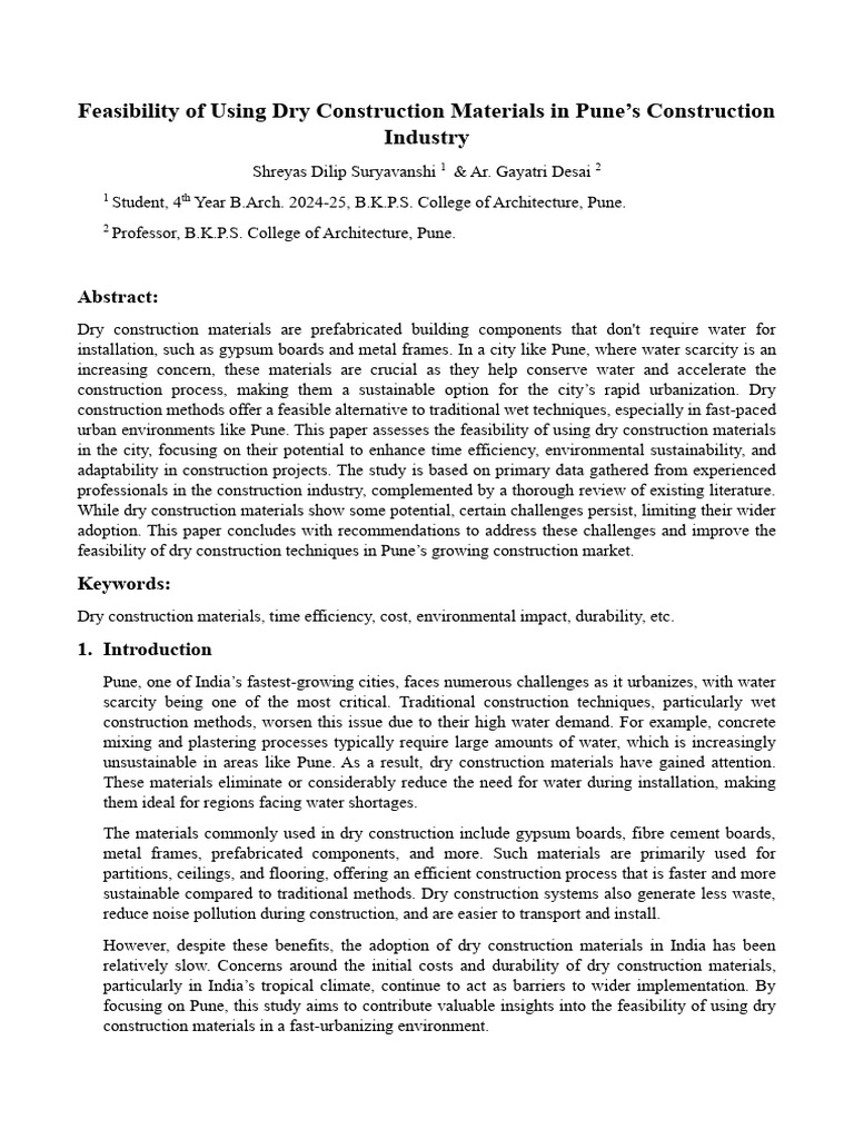 Feasibility of Using Dry Construction Materials in Pune Final Research ...