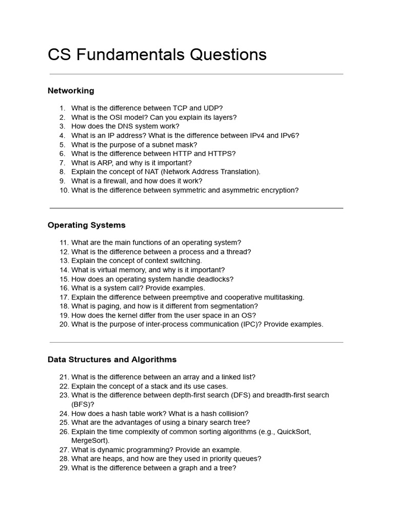 CS Fundamentals Interview Questions | PDF | Computer Data | Computer Engineering