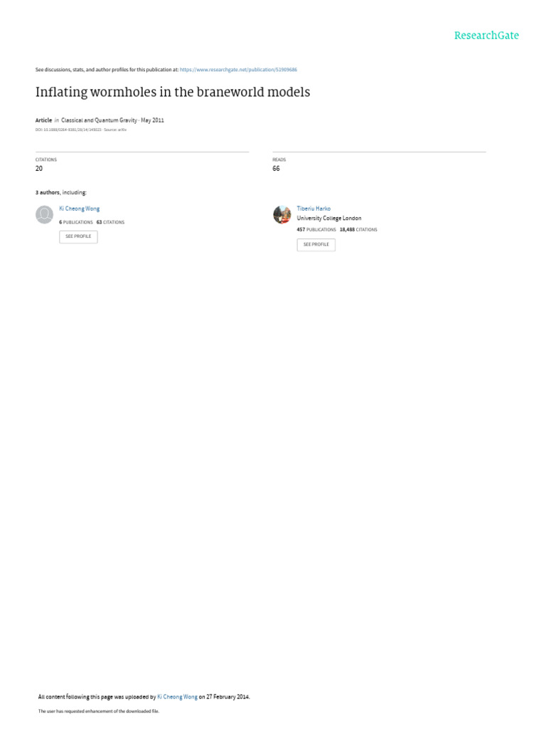 Inflating Wormholes in The Braneworld Model | PDF | Inflation ...