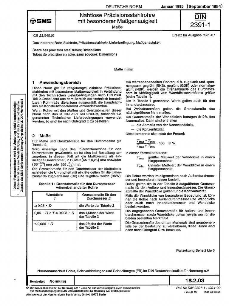 DIN2391-1 Seamless precision steel tubes | PDF