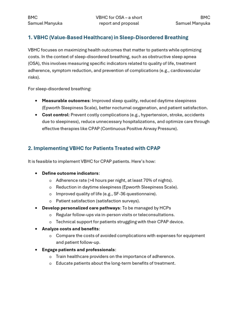 VBHC - A Short Report and Proposal. | PDF | Sleep Apnea | Medical ...