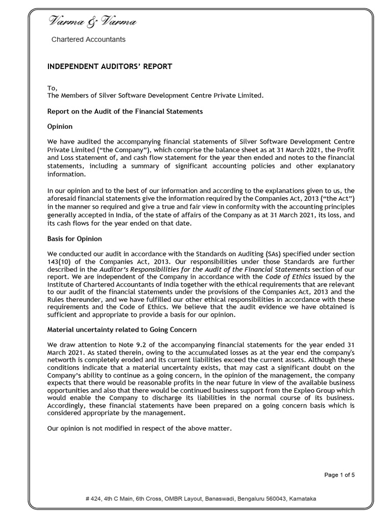 SSDC Financials 2020 21 | PDF | Going Concern | Audit