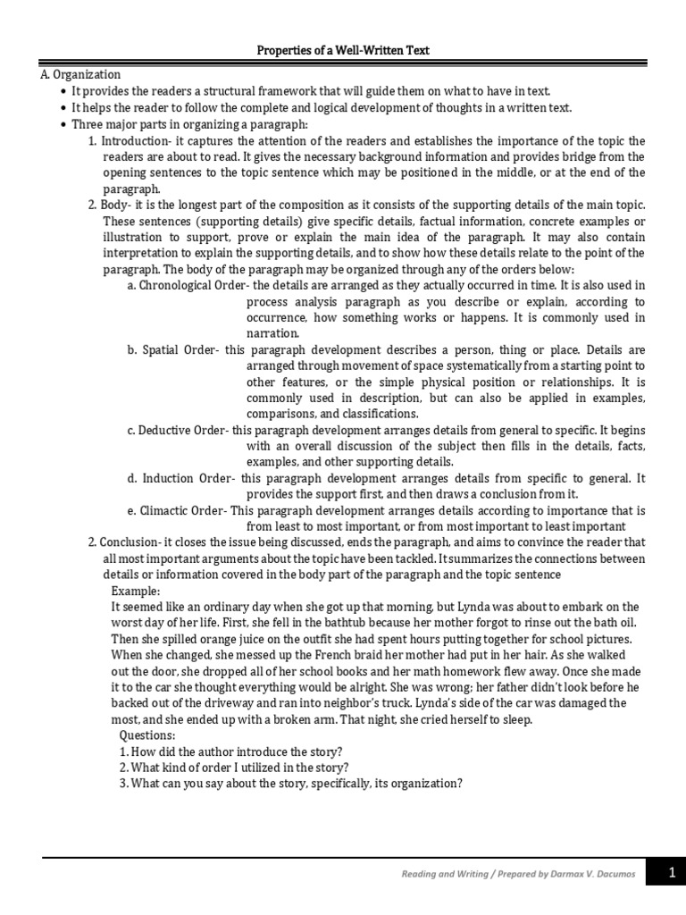 Properties of A Well Written Text For Students 1 | PDF | Inductive Reasoning | Word