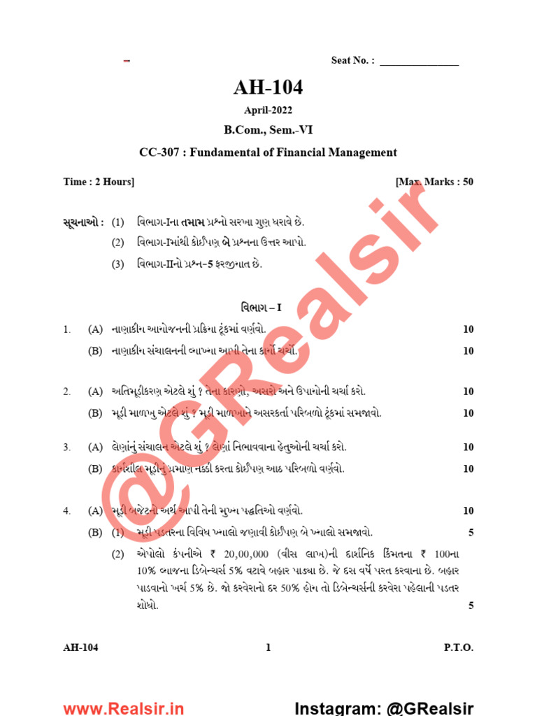 Financial Management Exam Paper April 2022 | PDF | Business Economics ...