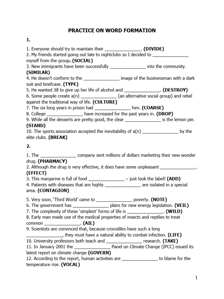 Word Form Practice Exercises | PDF