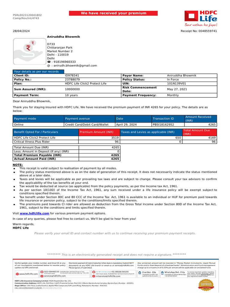 Premium Receipts (11) | PDF | Life Insurance | Insurance