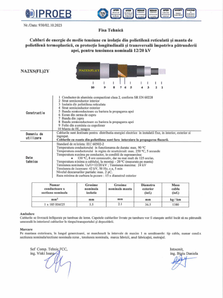 Fisa Tehnica Cablu | PDF