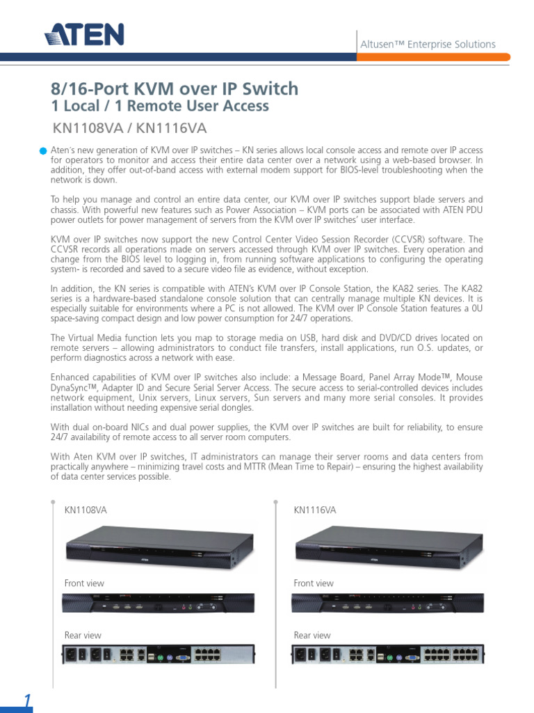 Kn1108va 1116va KVM Over Ip Switch Ds en | PDF | Computer Network | Usb